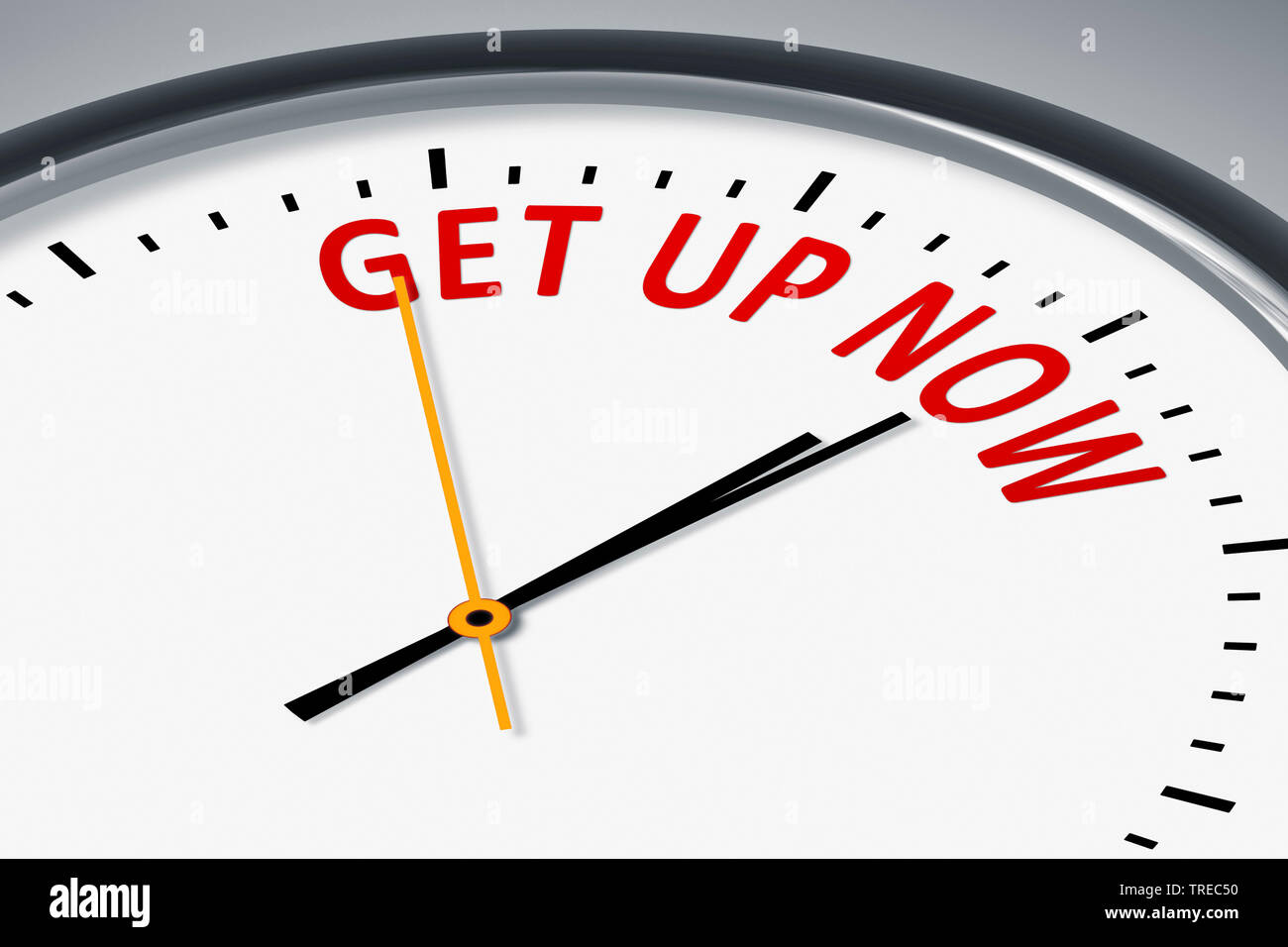 3D computer graphic, clock lettering GET UP NOW Stock Photo - Alamy
