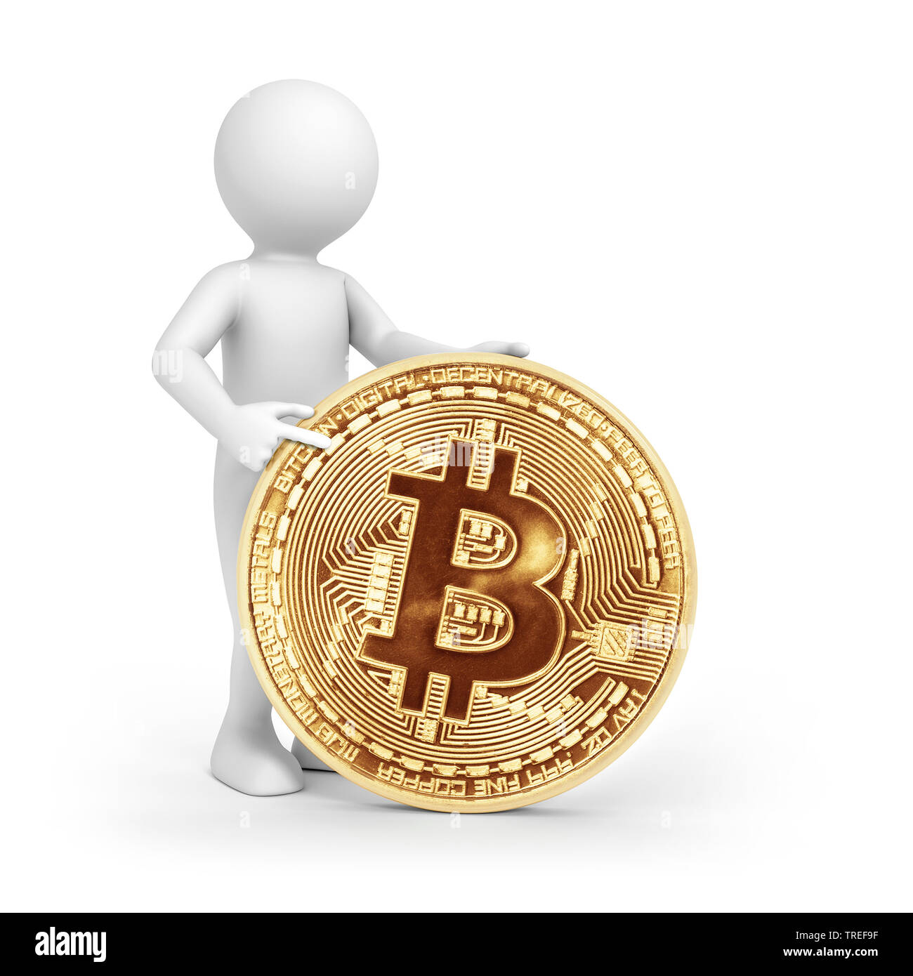 3D icon man in white holding a Bitcoin Stock Photo - Alamy