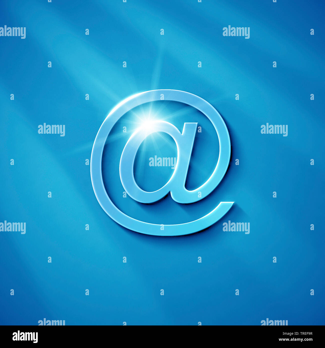 3D computer graphic, symbol @ (AT sign) against blue background Stock ...