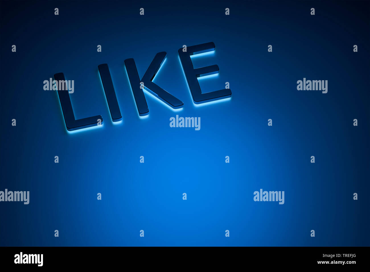 3D computer graphic, lettering LIKE in black against blue background ...