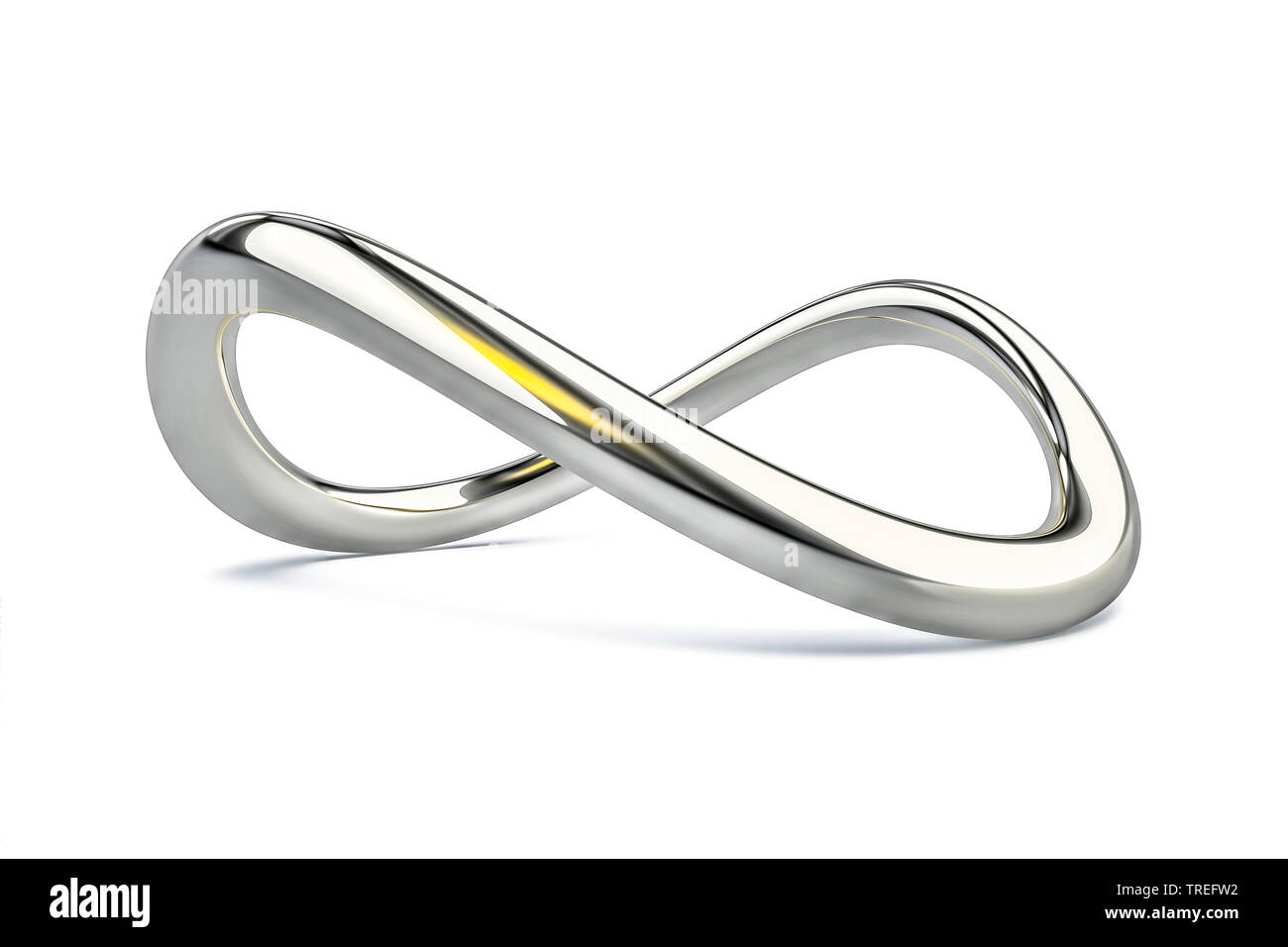 3D computer graphic, chromium-plated infinity symbol against white ...