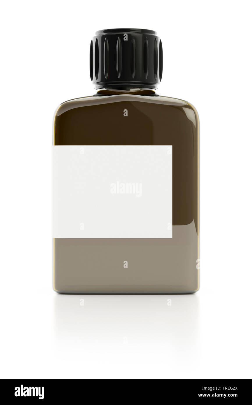 3D computer graphic, transparent plastic bottle filled with brown paint ...