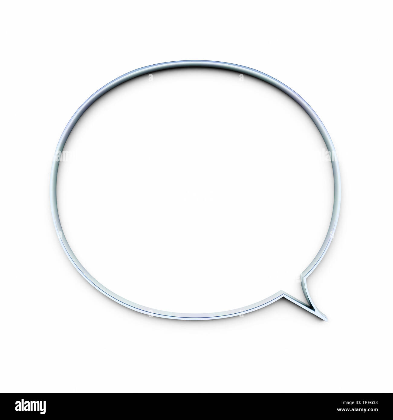 3D computer graphic, illustration of a speech bubble in chrome against ...