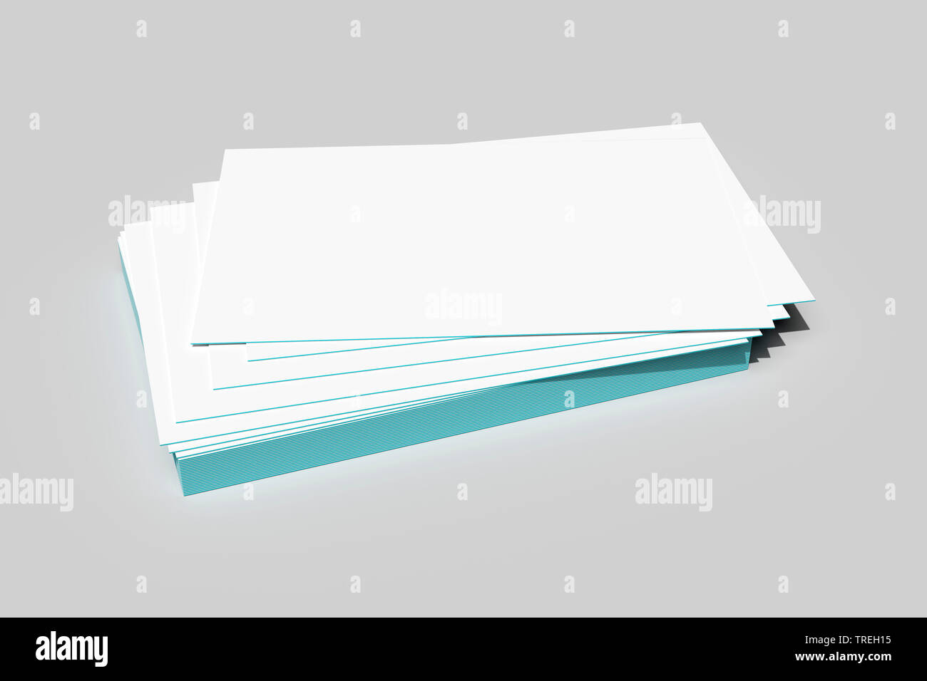 3D computer graphic, stack of white empty business cards against grey ...