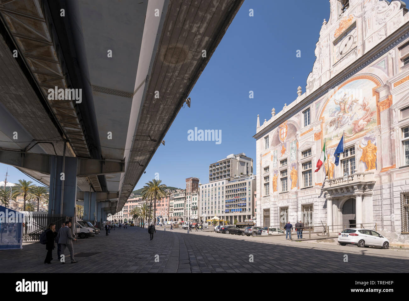 GENOVA, ITALY - MAY 16: underneath and shade of 60's skyway at san ...
