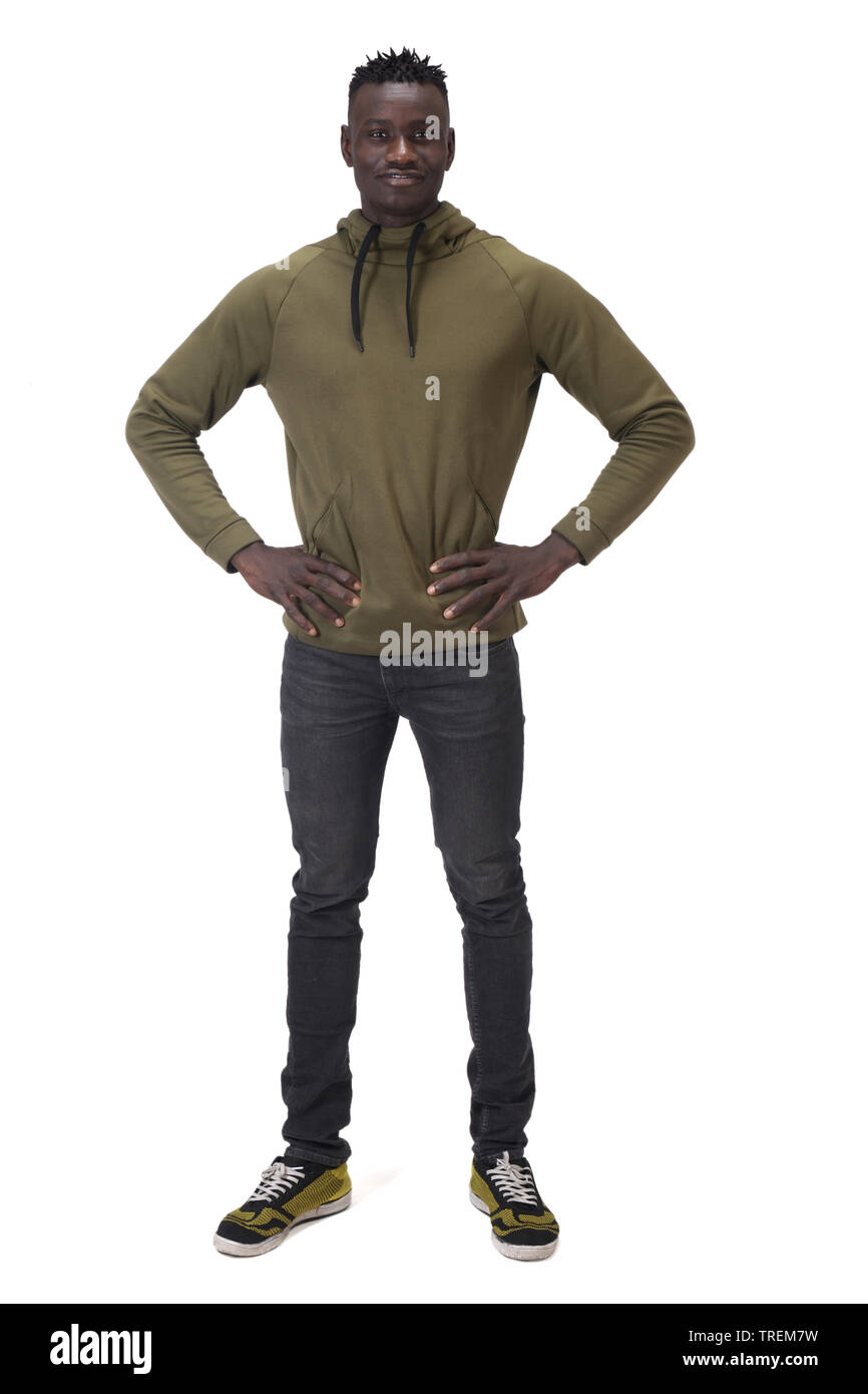 full portrait of an african with hands on waist on white background ...