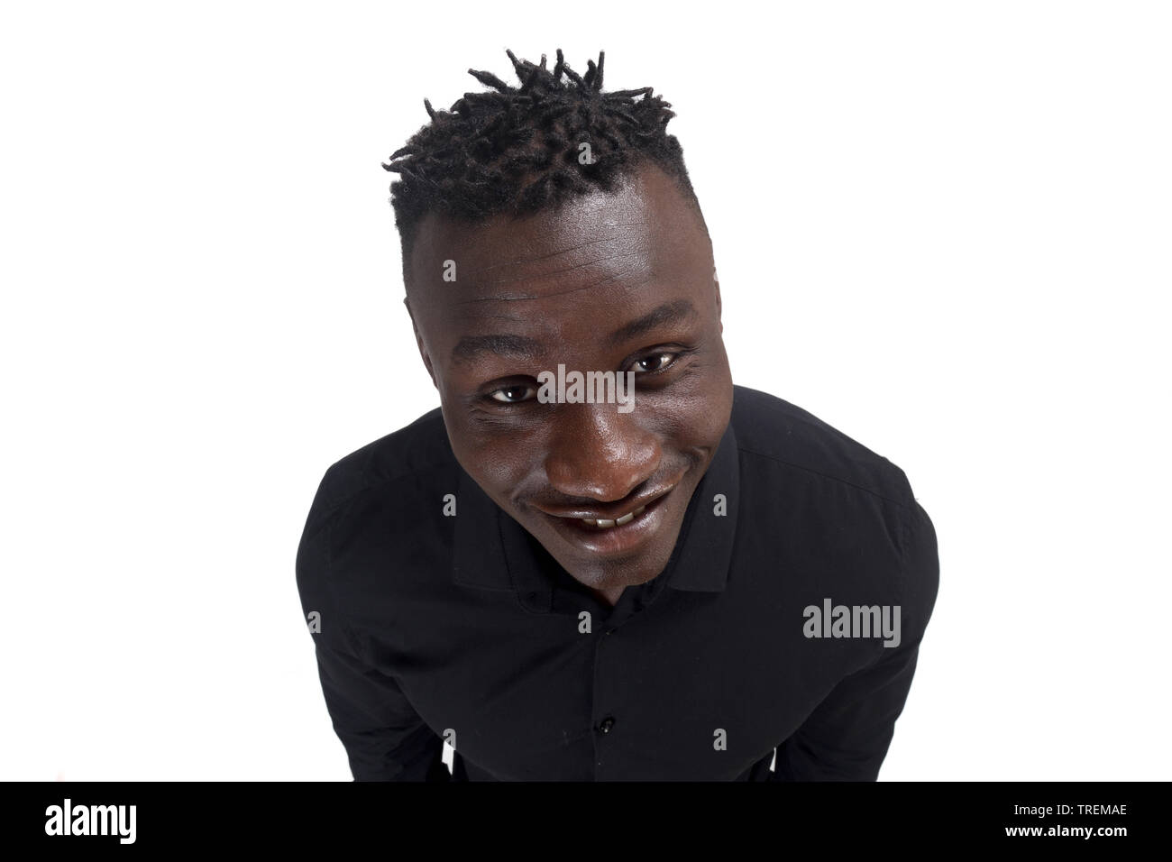 top view portrait of a african man on white, smiling Stock Photo - Alamy