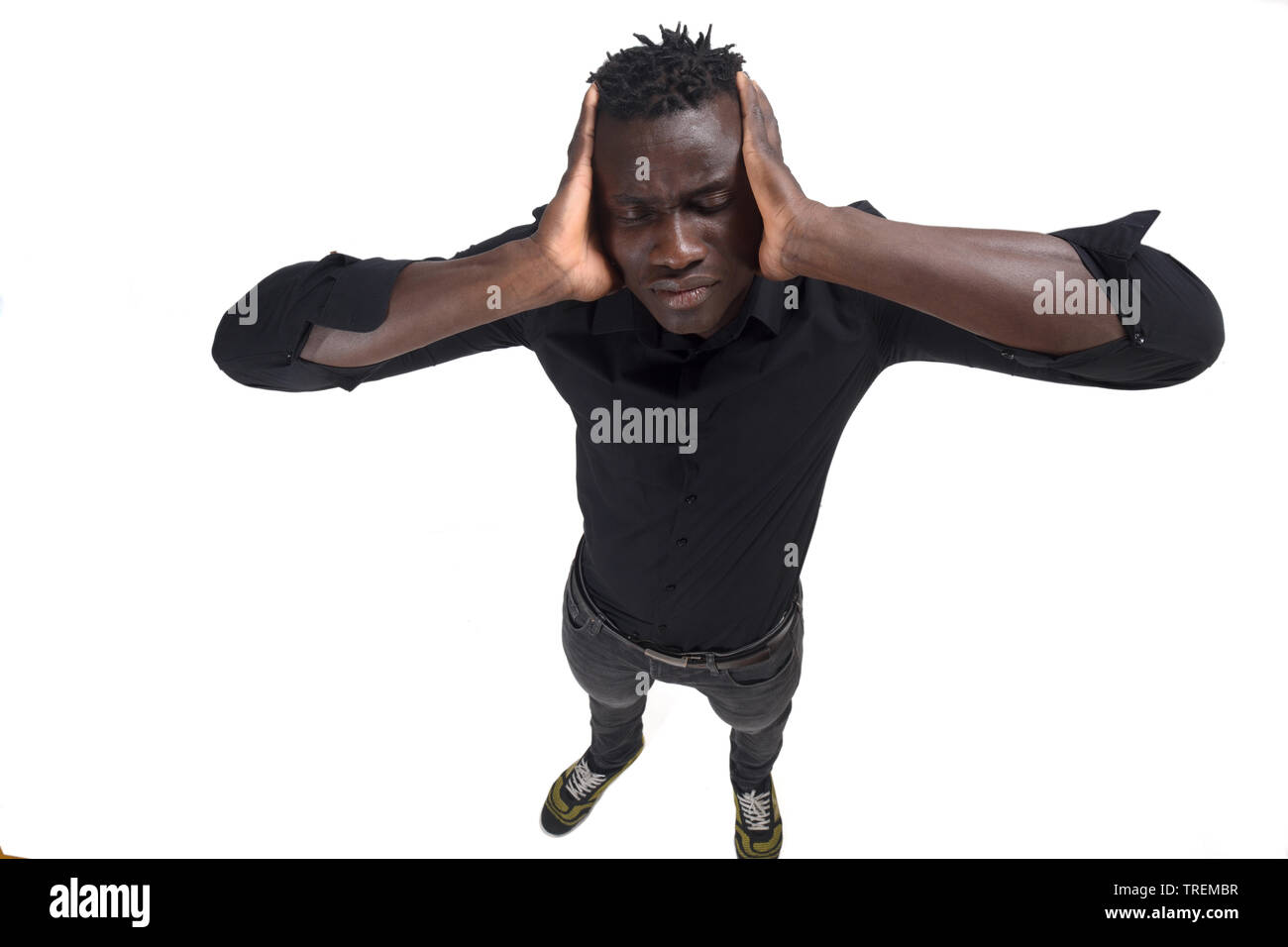 noise man on white background Stock Photo - Alamy