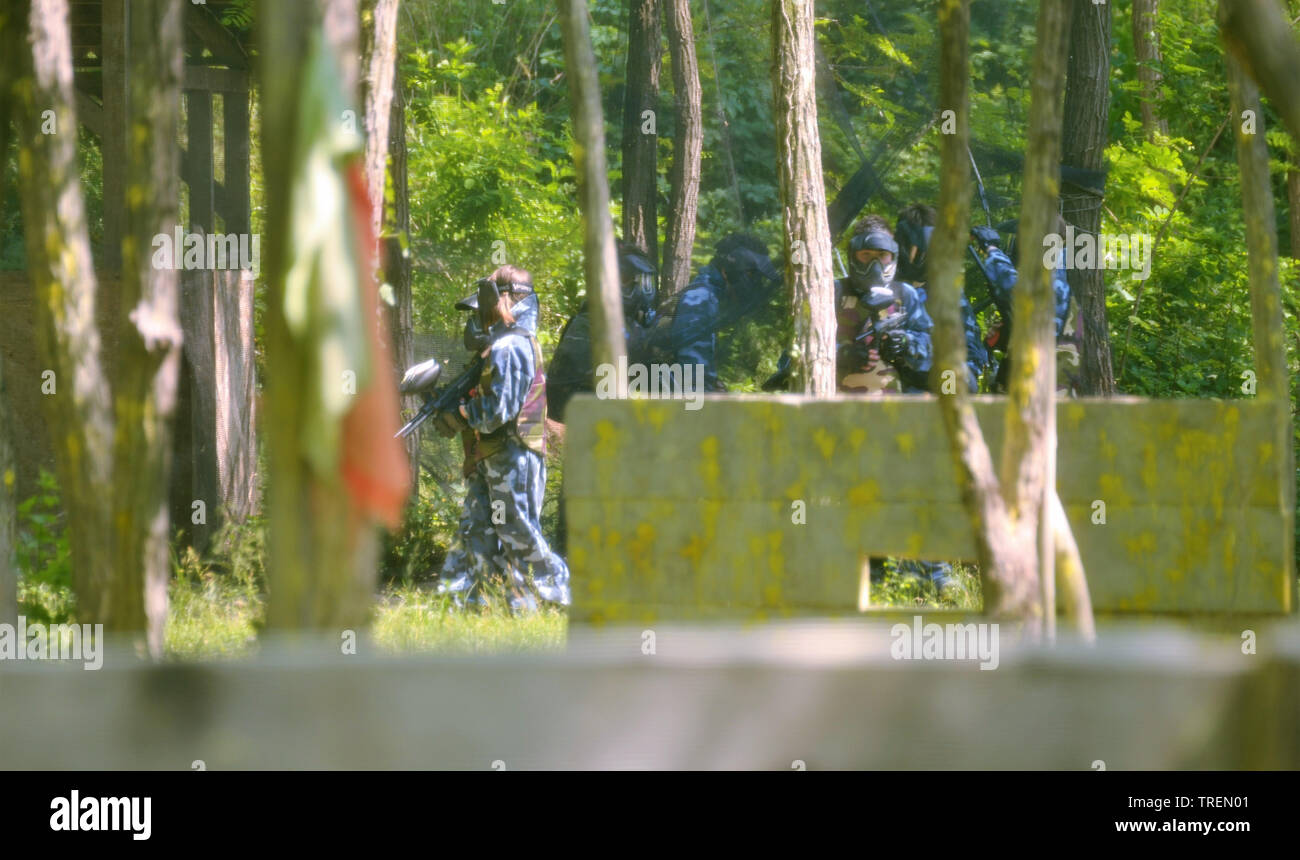 Battle at paintball. The clash between opposing teams is in full swing ...