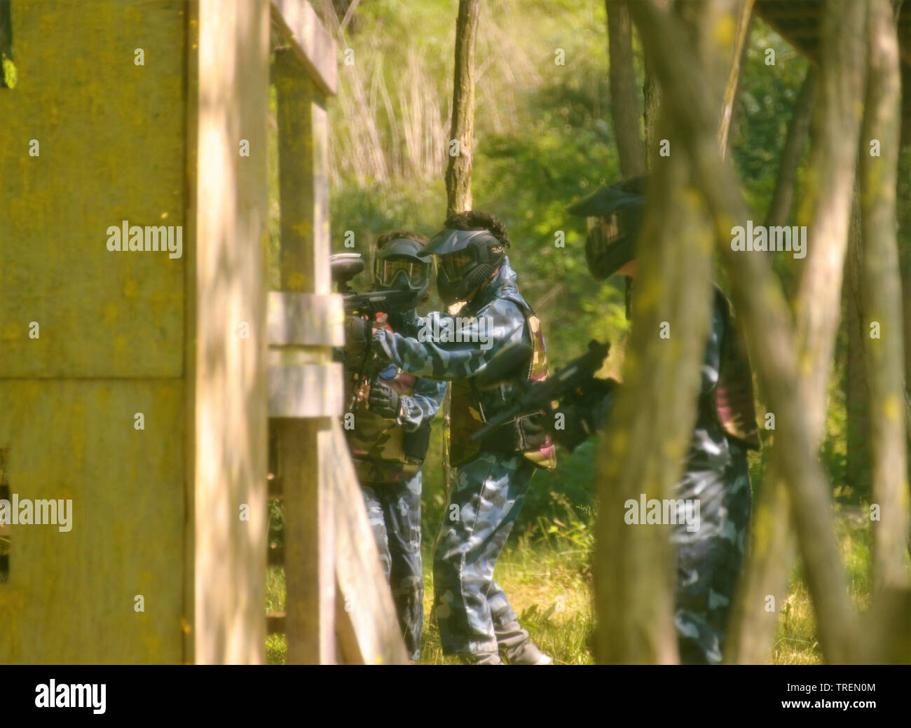 Battle at paintball. The clash between opposing teams is in full swing ...