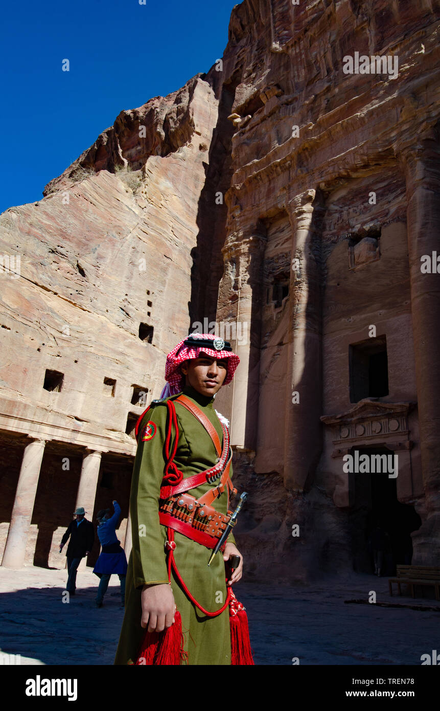 Jordanian Bedouin Police Guard at the Nabatean city of Petra in Jordan ...