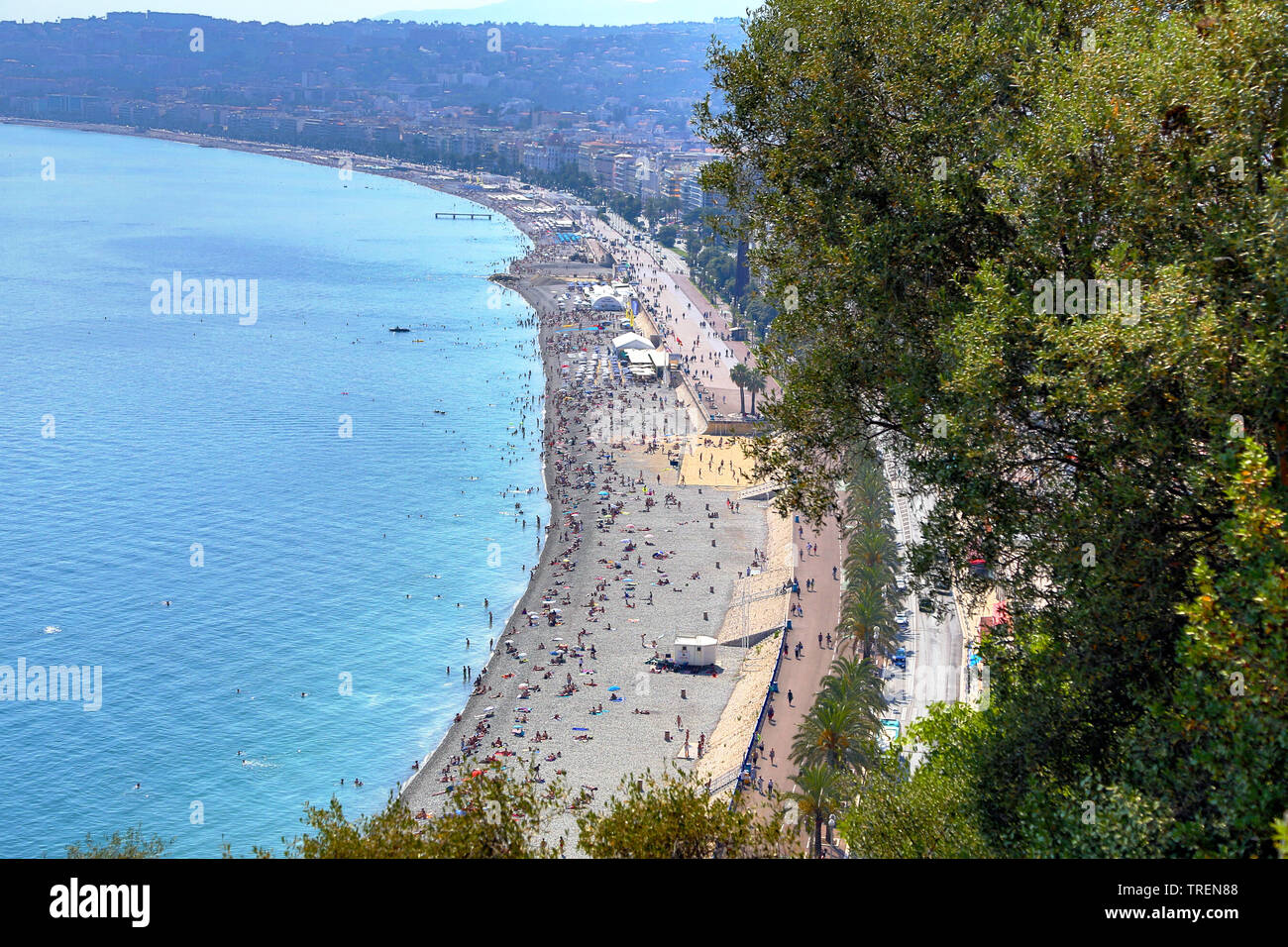 Beautiful view of the seacoast and the beach of Nice, France Stock ...