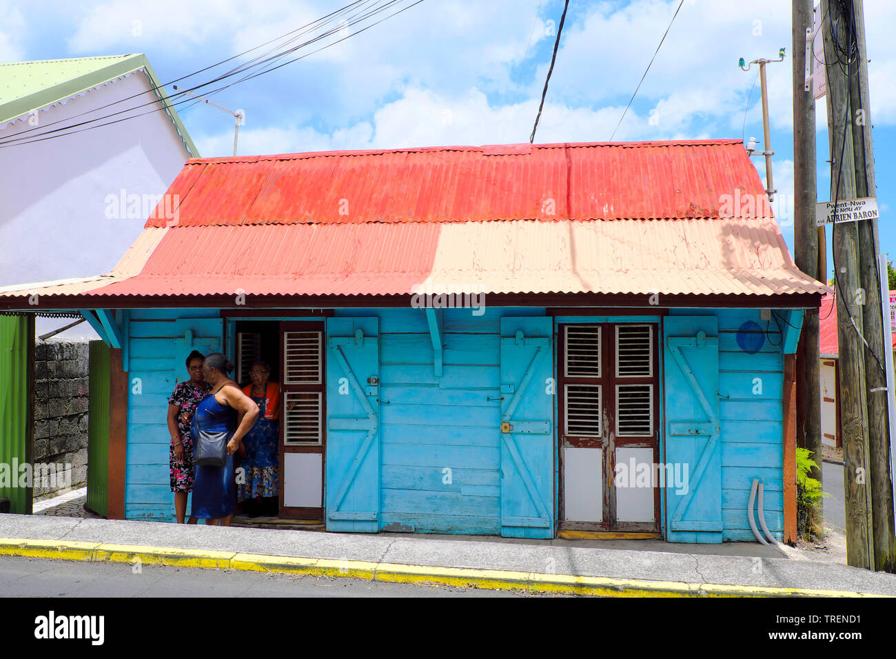 Guadeloupe: traditional small house with a corrugated iron on the roof ...