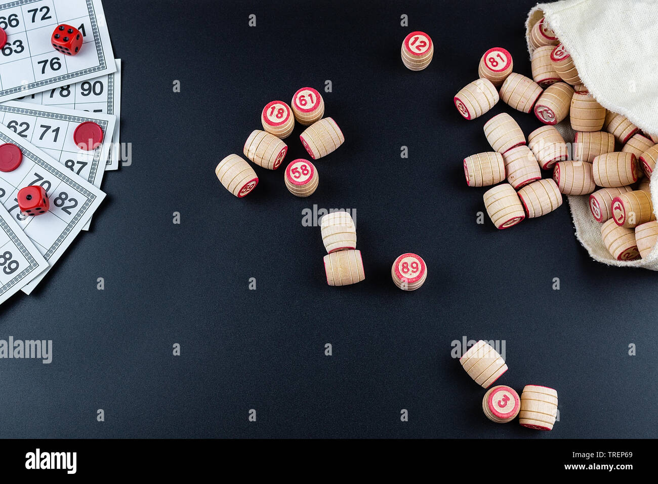 Tabletop old lotto game with wooden elements. Cards bingo Stock Photo ...