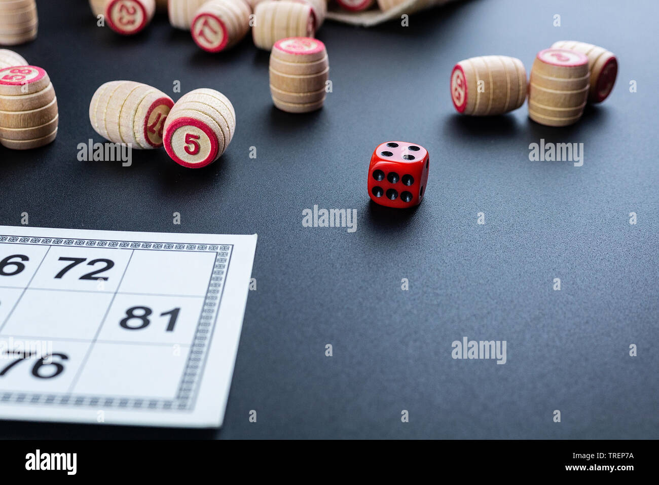 Tabletop old lotto game with wooden elements. Cards bingo Stock Photo ...