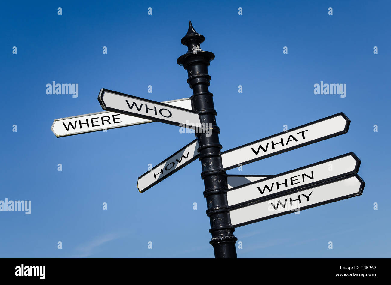 Conceptual Street Signs with Question Words on Them and clear sky in ...