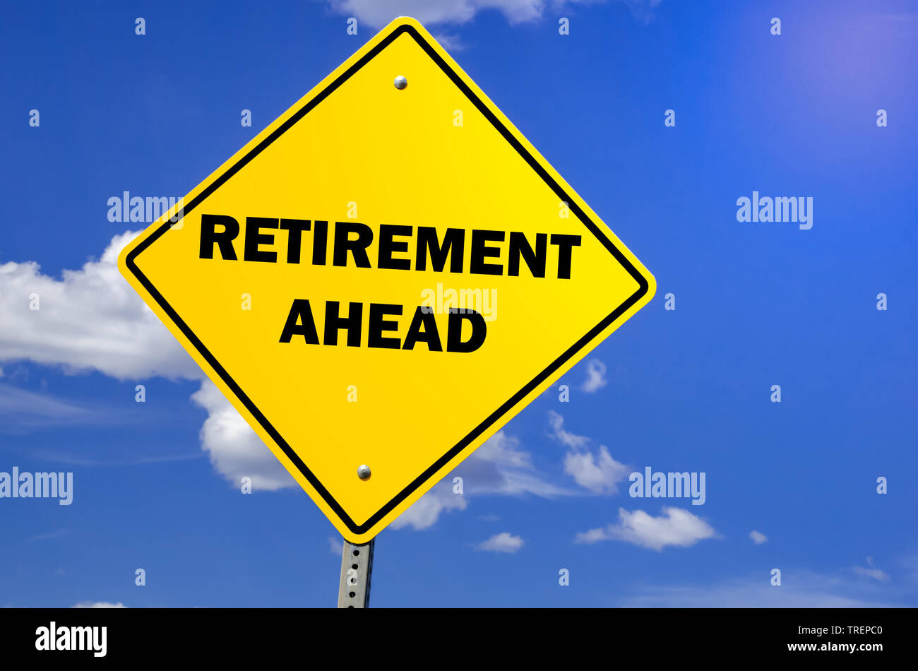 Retirement Ahead conceptual yellow road sign against clear sky Stock ...