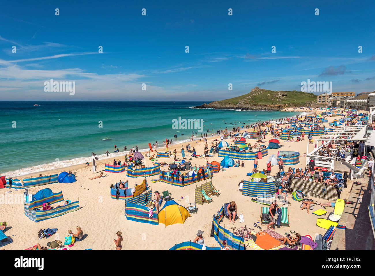A busy Porthmeor beach in St.ives Cornwall UK Europe Stock Photo - Alamy