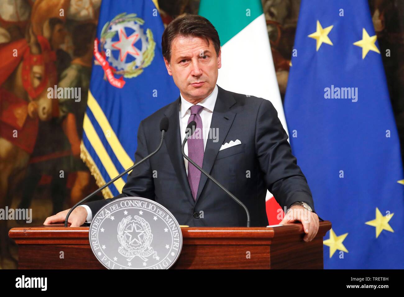 Italy, Rome, June 3, 2019 : Italian Prime Minister Giuseppe Conte holds ...