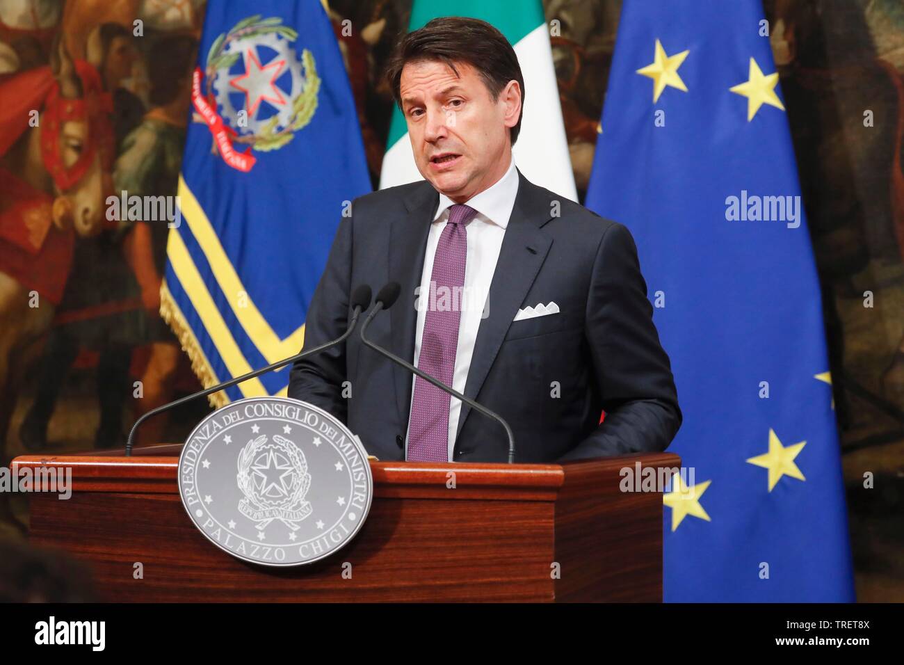 Italy, Rome, June 3, 2019 : Italian Prime Minister Giuseppe Conte holds ...