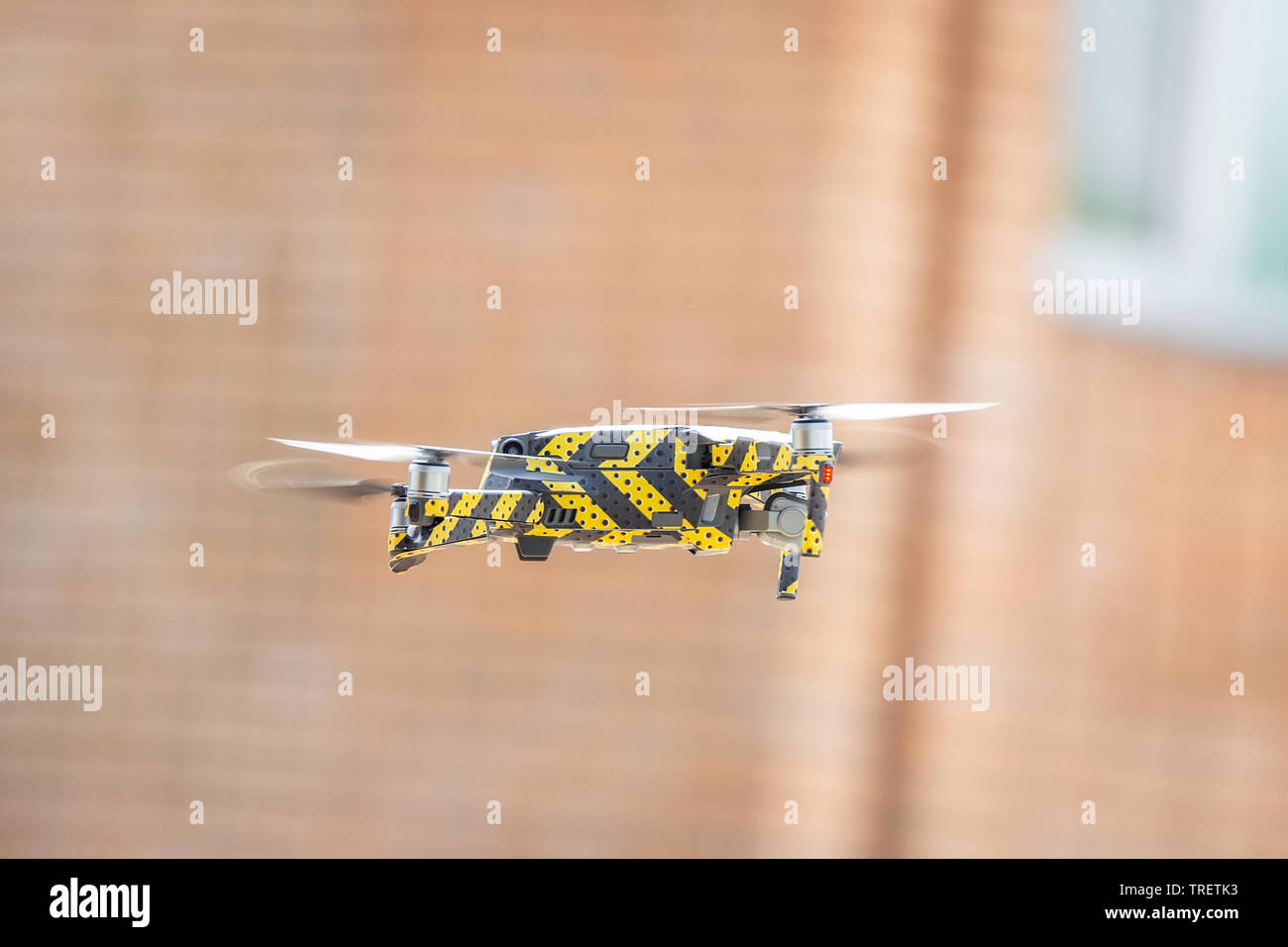 Drone quadcopter on nature background with a copy space. Top view, flat ...