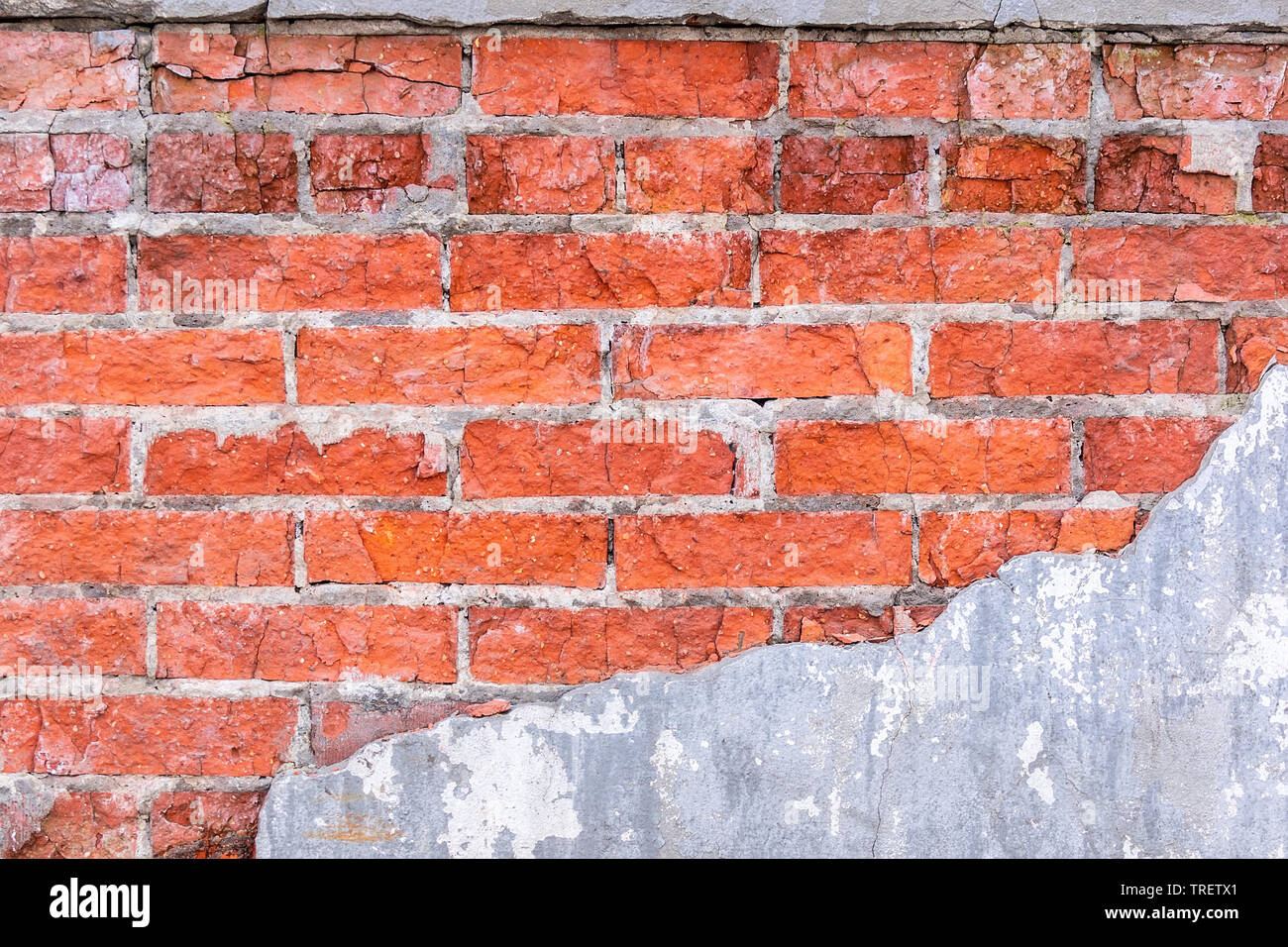 old dirty red brick wall with light cement. rough surface texture Stock ...