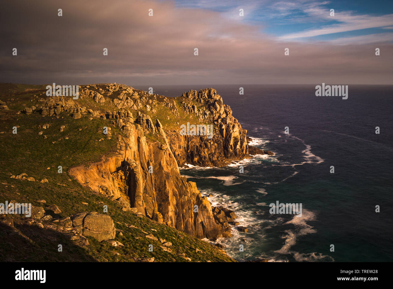 Sunset Zawn Trevilley and Carn Boel at Lands End on the tip of Cornwall ...