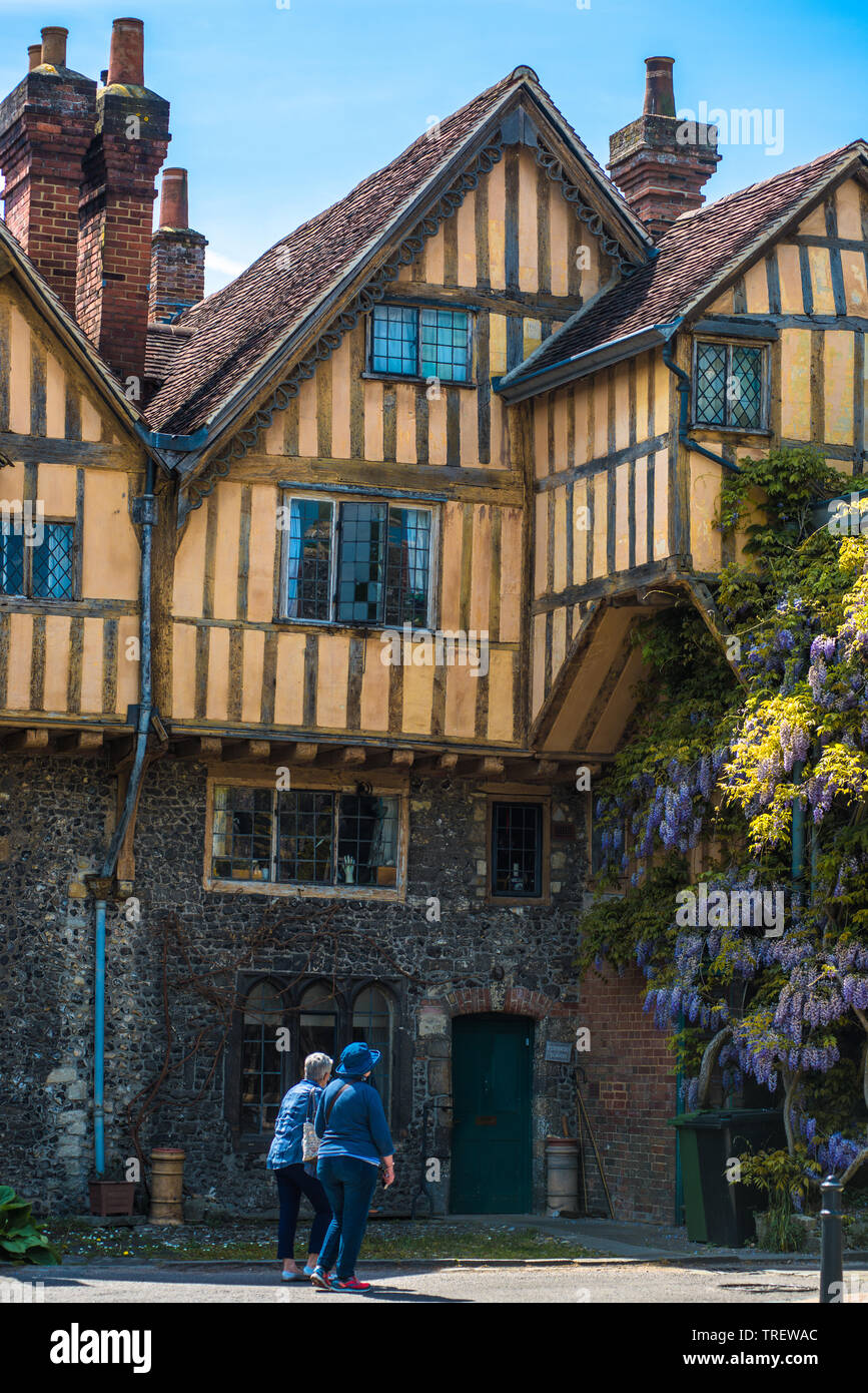 Tudor timber framed building next to The Priory Gate, Cathedral Close ...