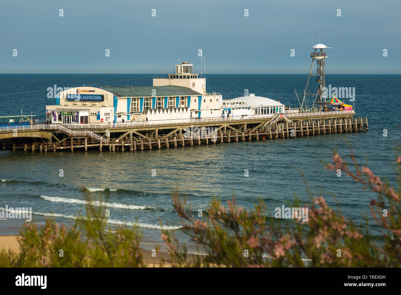 Elevated views of Bournemouth Pier from the cliffs above. Dorset ...