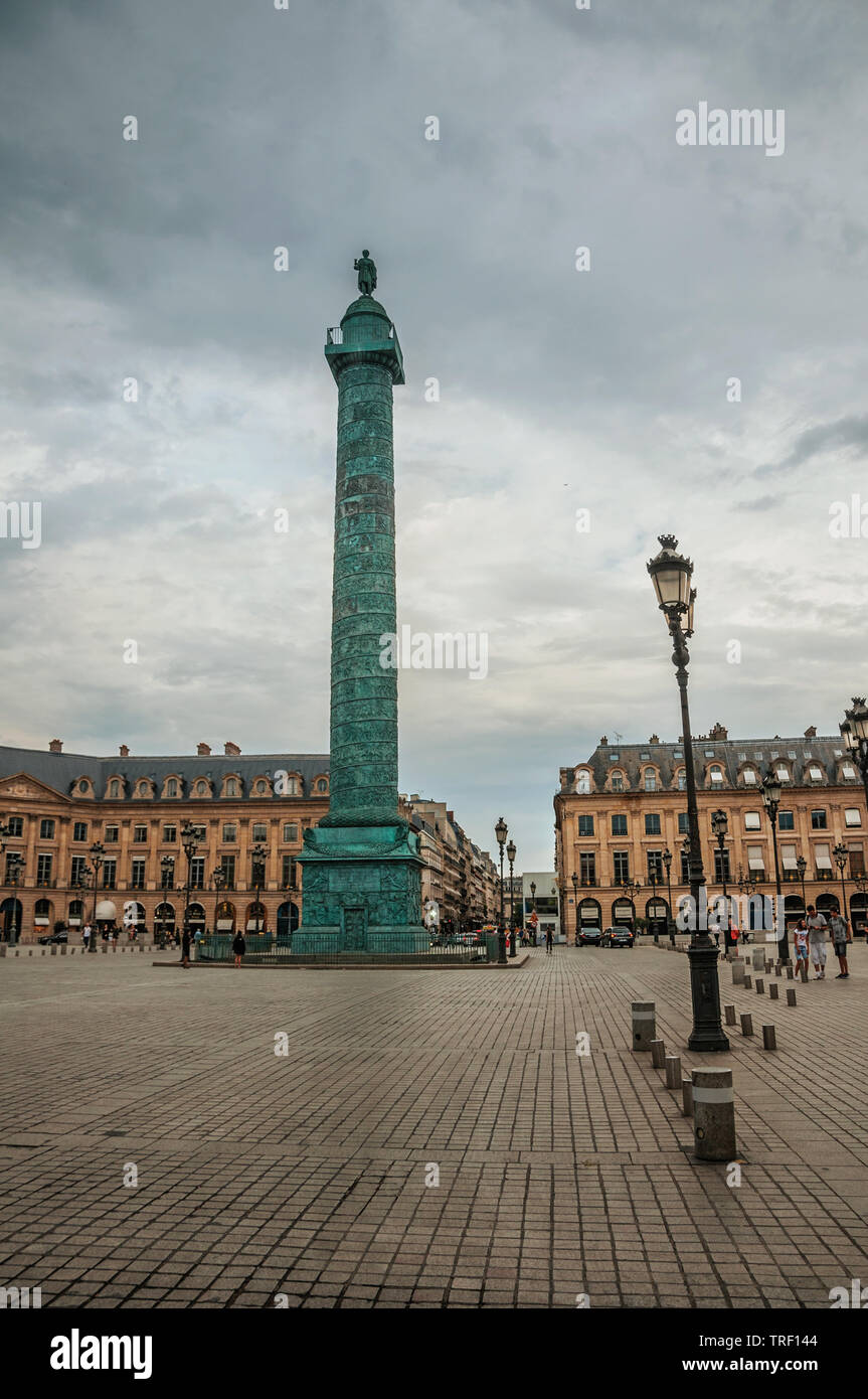The Place Vendome with its central column and hotels around, in Paris ...