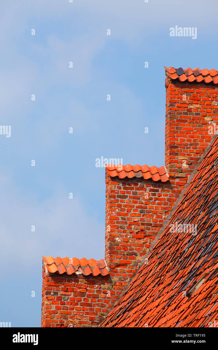 Red roof gable, roof, roof tile, Treppengiebel, Lübeck, Schleswig ...