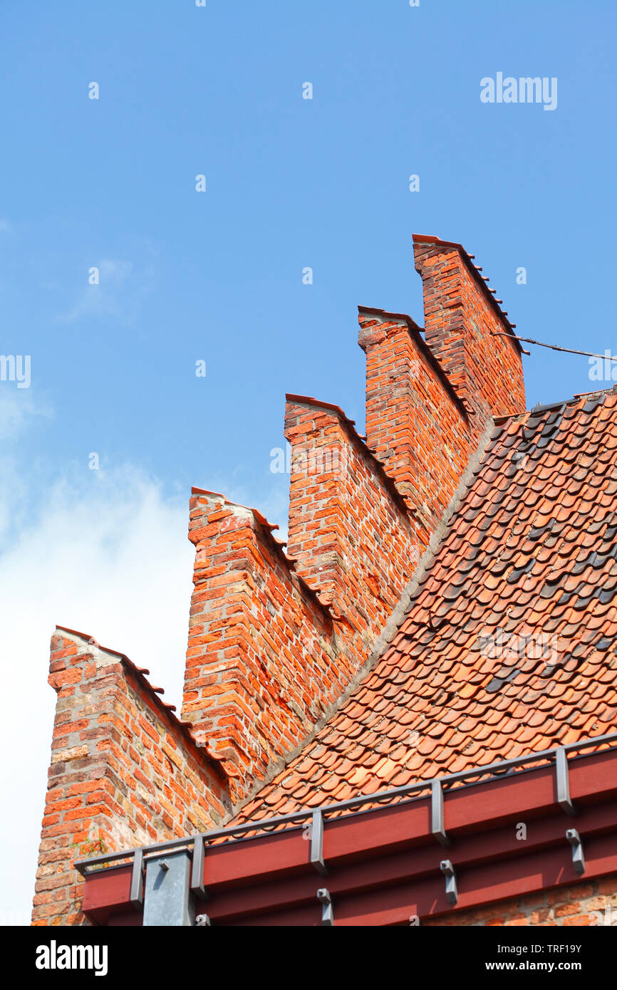Red roof gable, roof, roof tile, Treppengiebel, Lübeck, Schleswig ...