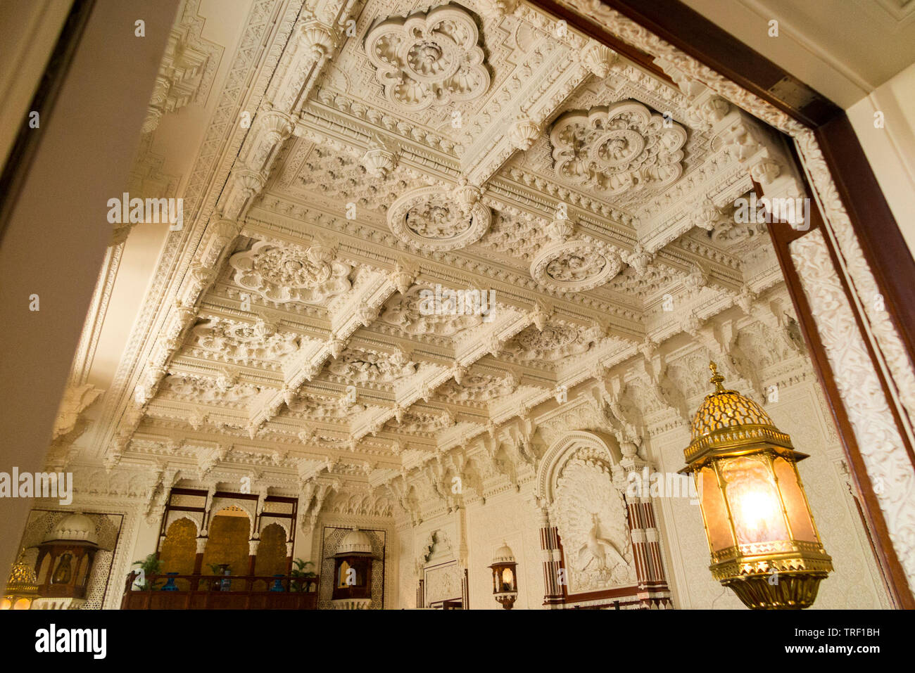 The highly elaborate and decorated ceiling of the Durbar Room at ...