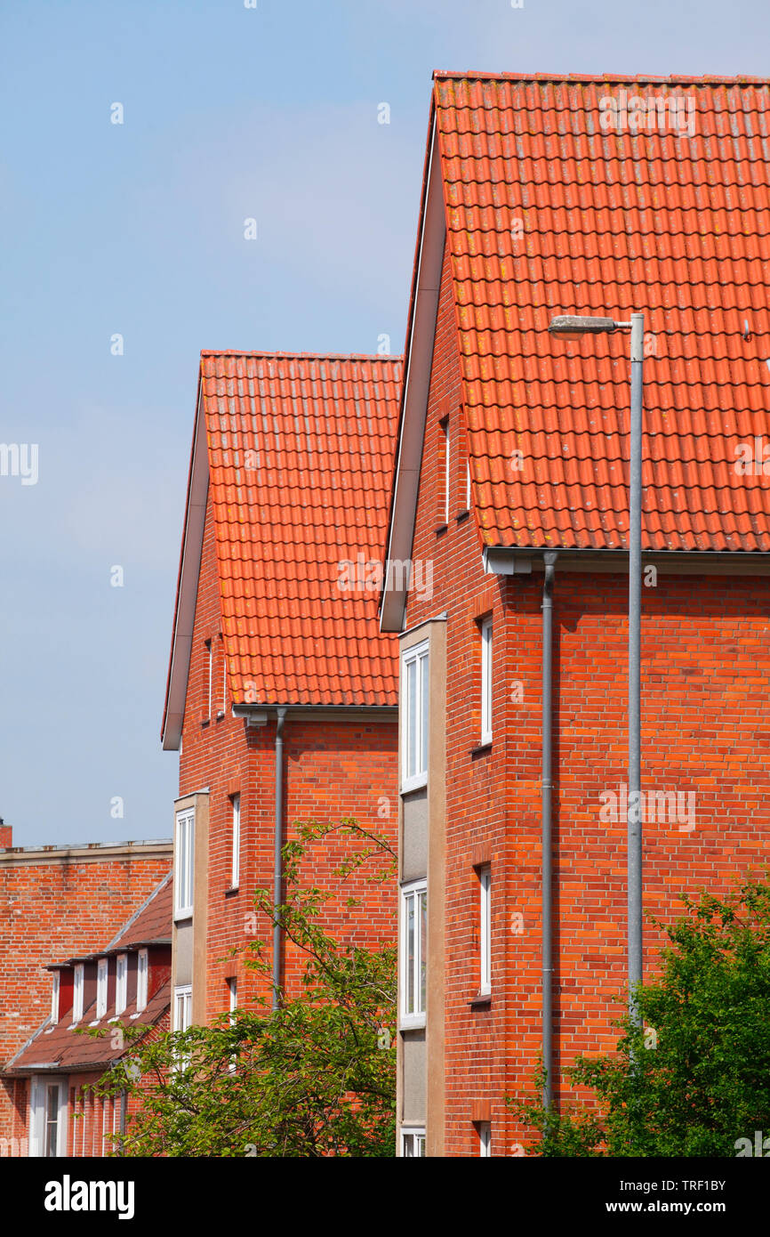 Modern residential buildings, red roofs, roof gables, roof, roof tiles ...
