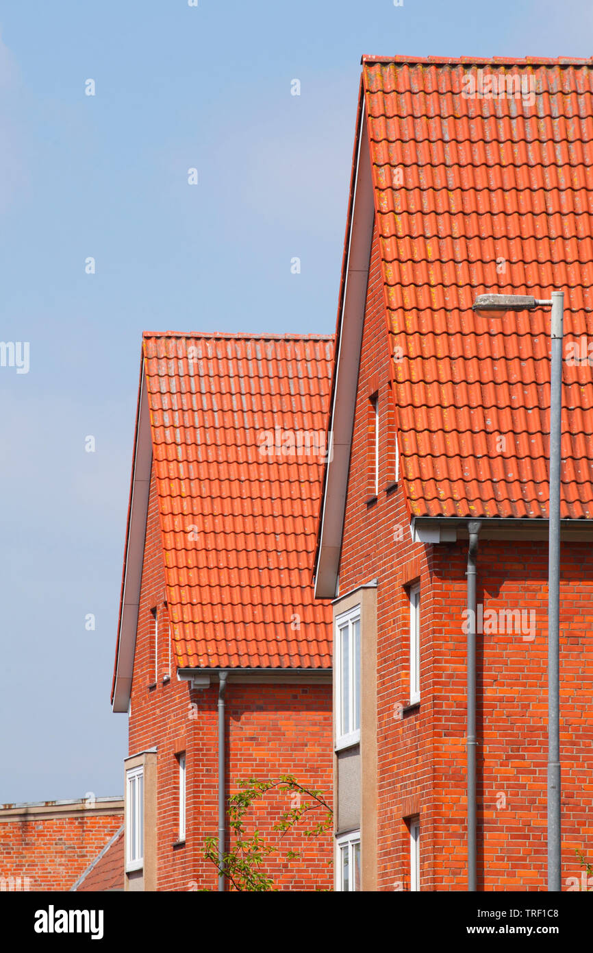 Modern residential buildings, red roofs, roof gables, roof, roof tiles ...