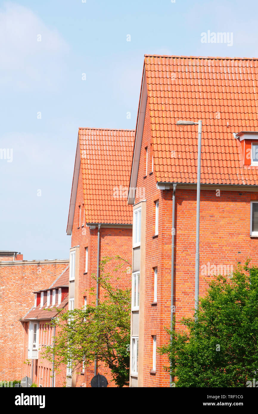 Modern residential buildings, red roofs, roof gables, roof, roof tiles ...
