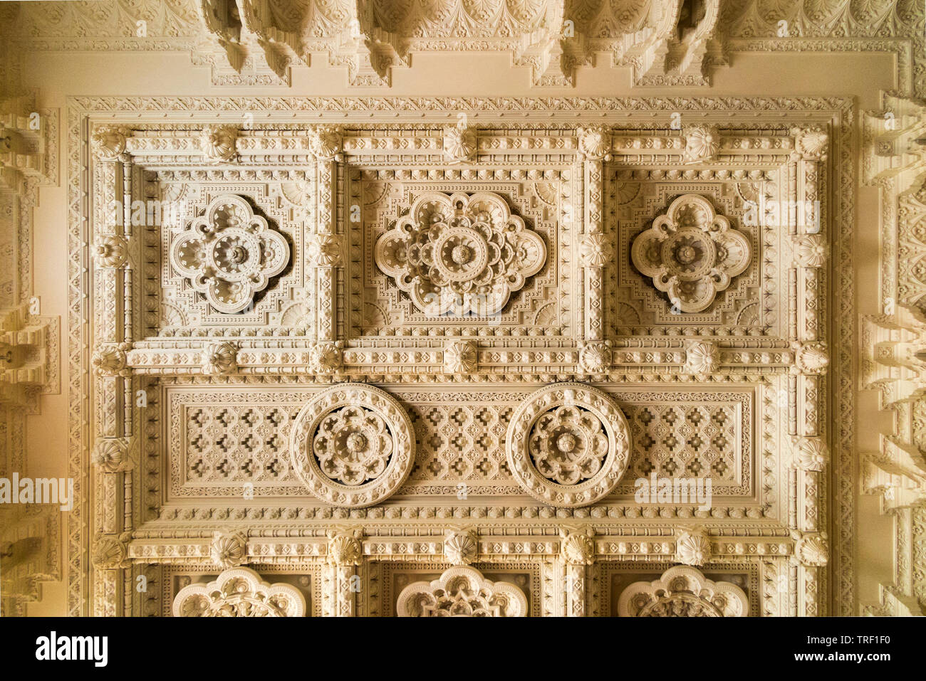 The highly elaborate and decorated ceiling of the Durbar Room at ...