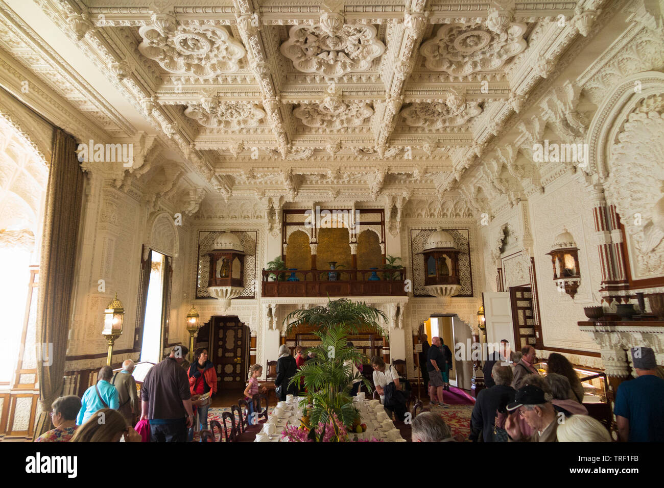 The highly elaborate and decorated ceiling of the Durbar Room at ...