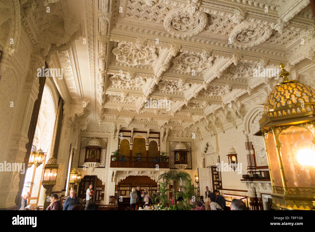 The highly elaborate and decorated ceiling of the Durbar Room at ...
