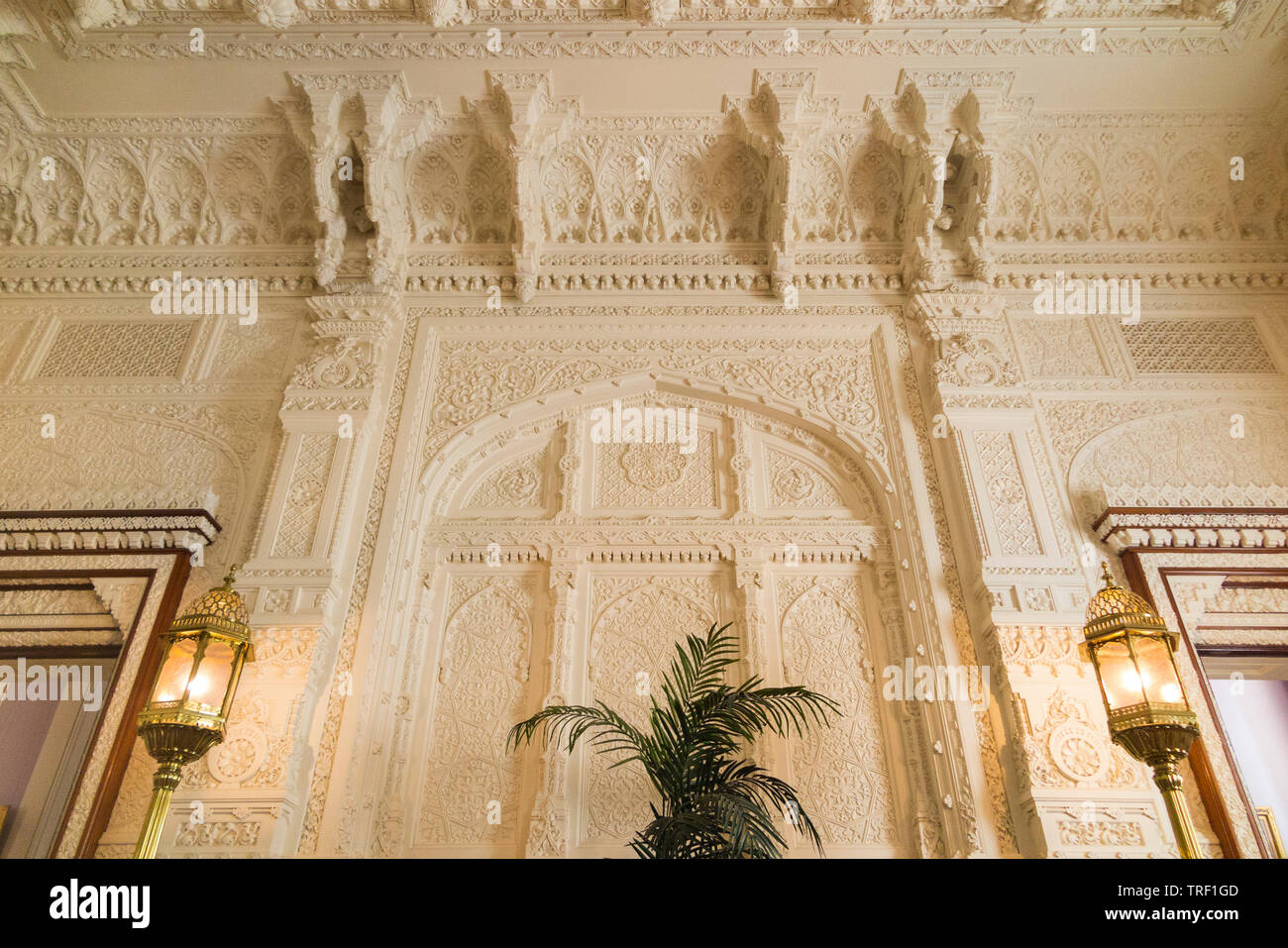 Plasterwork designs on the wall of the Durbar Room at Osborne House on ...