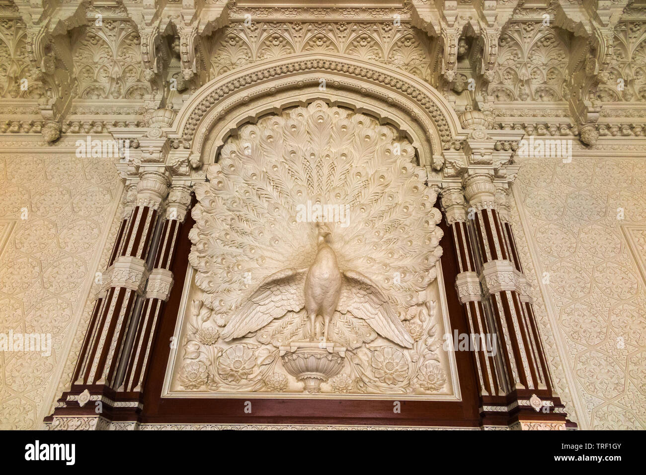 Peacock design on the wall of the Durbar Room at Osborne House on the ...