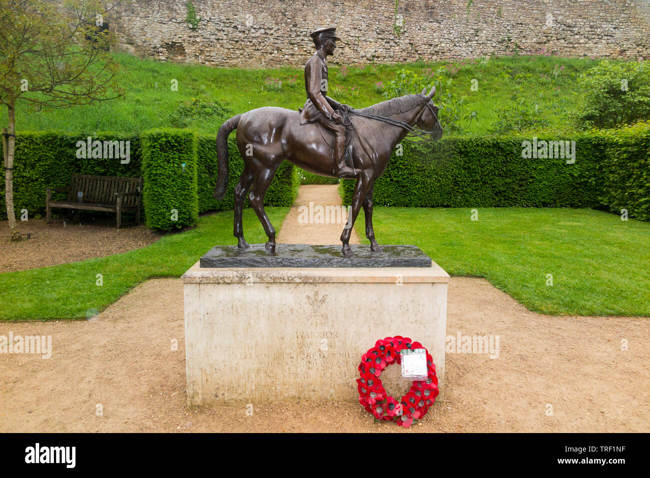 Warrior horse statue in the formal gardens at Carisbrooke Castle, Isle ...