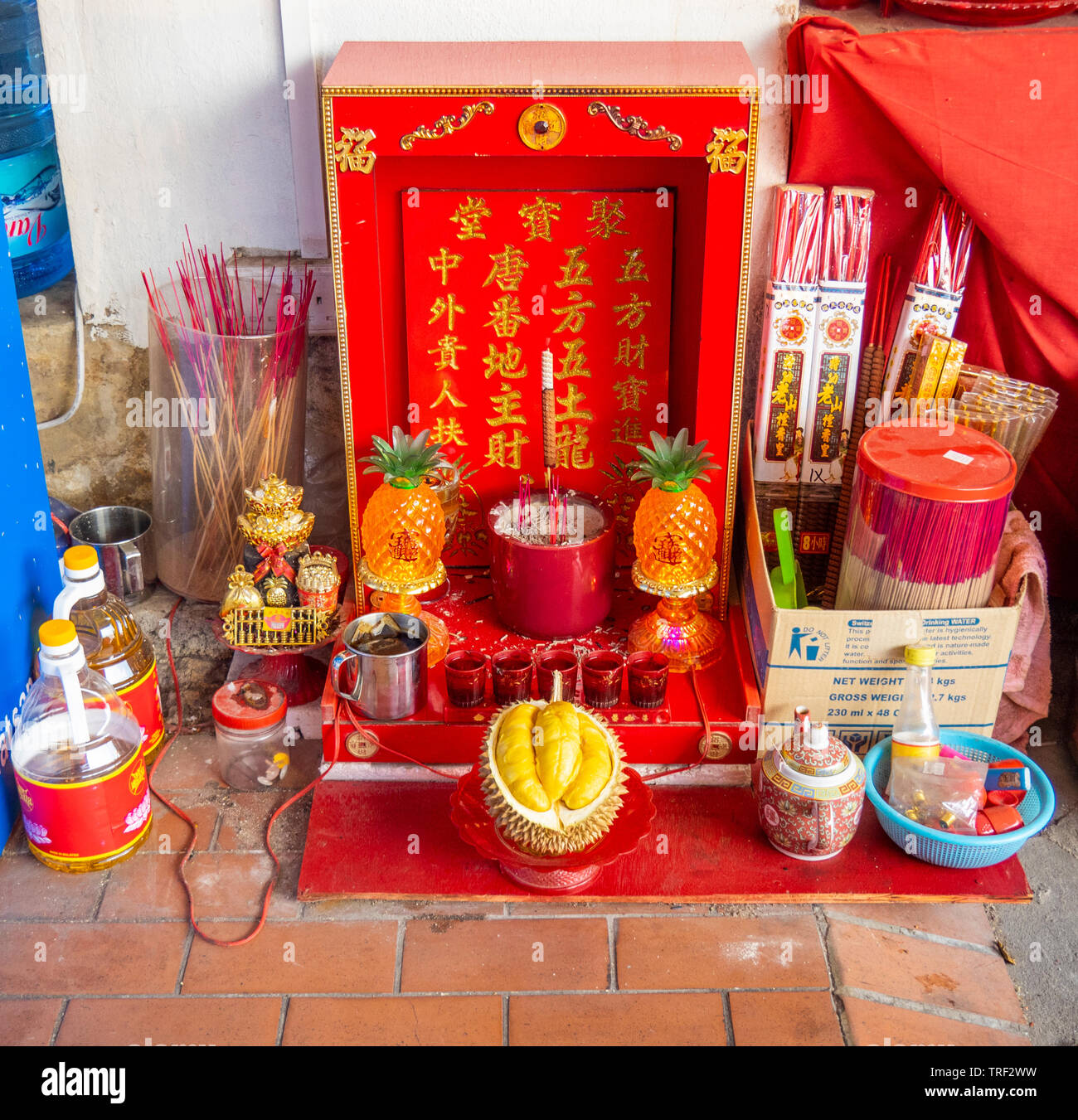 Buddhist offering including tropical fruit durian Stock Photo - Alamy