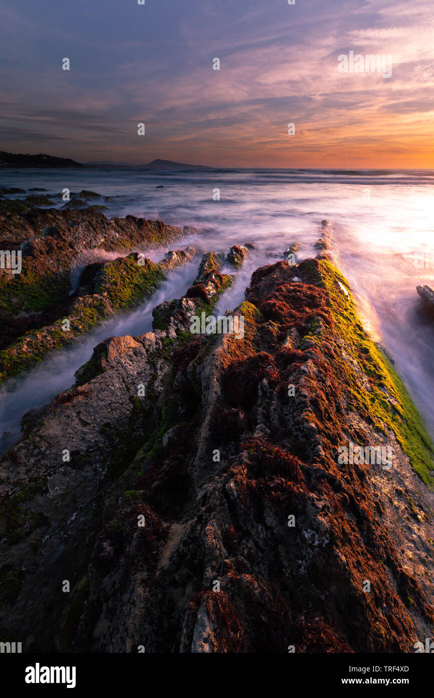 Sunset at Bidart's beach next to Biarritz, Basque Country Stock Photo ...