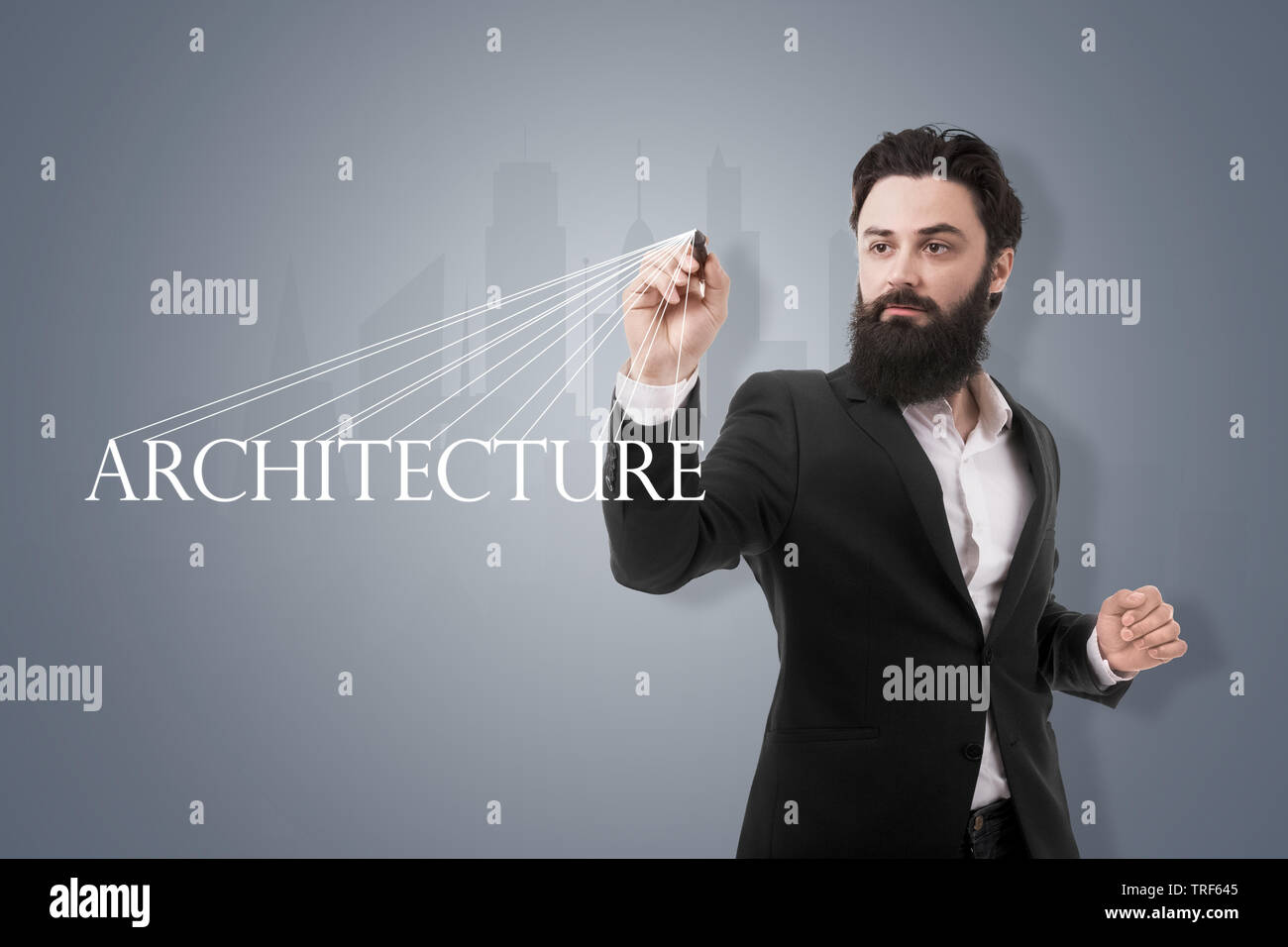 portrait of a bearded man writing with stylus inscription architecture ...