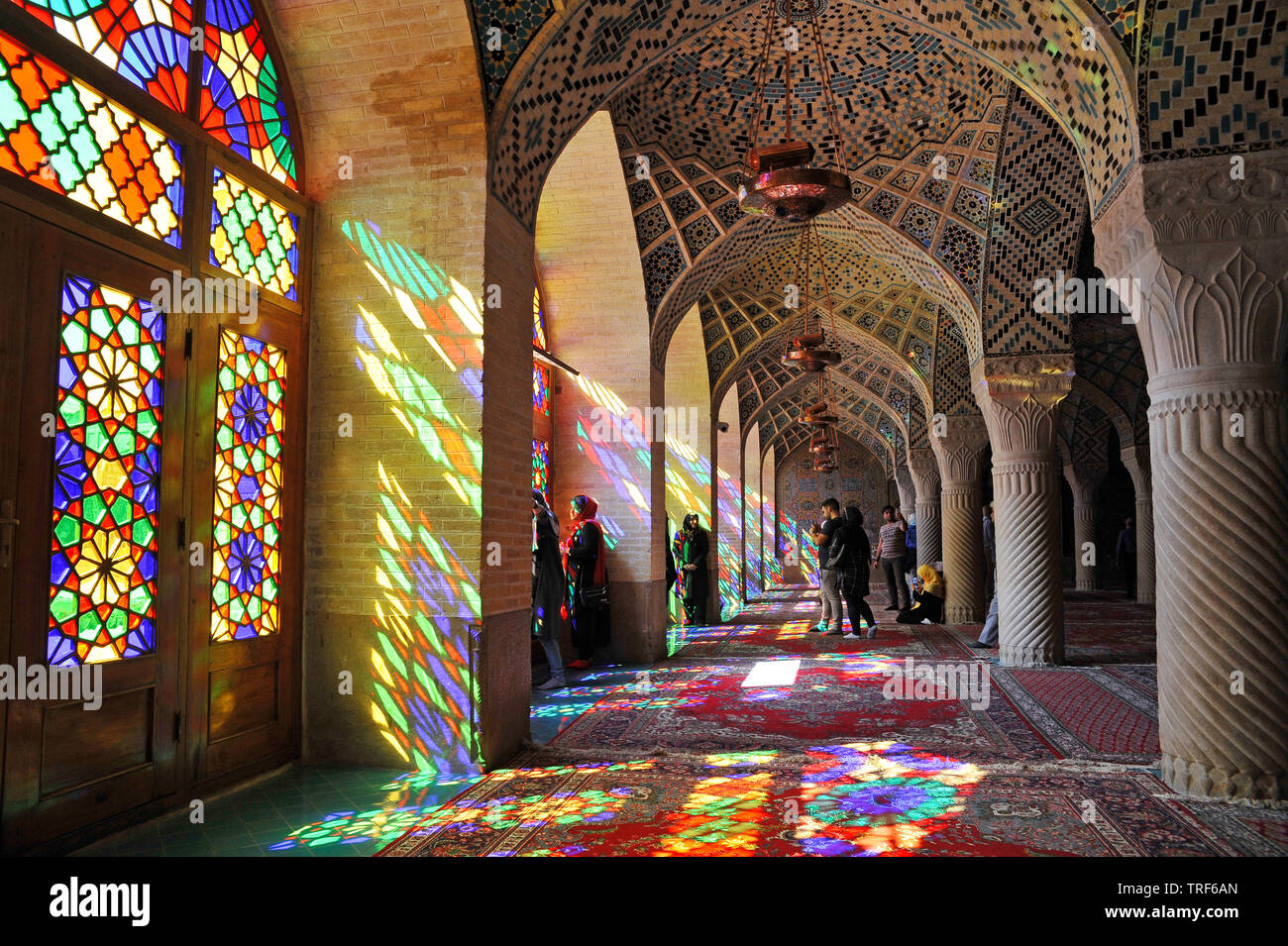The prayer hall of Nasir Ol Molk Mosque or Pink Mosque with its ...
