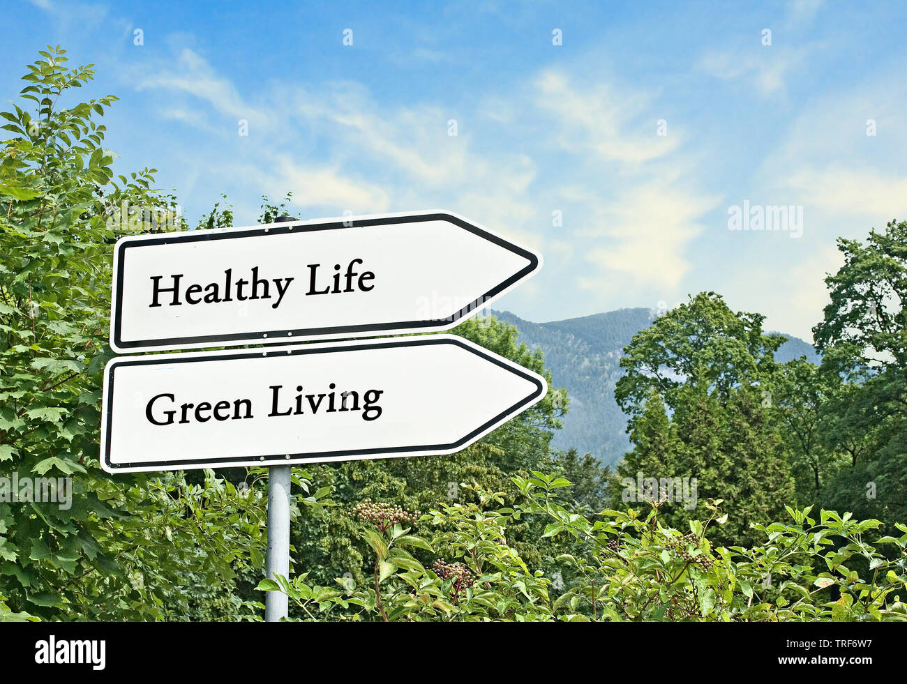 Road signs to healthy life and green living Stock Photo - Alamy
