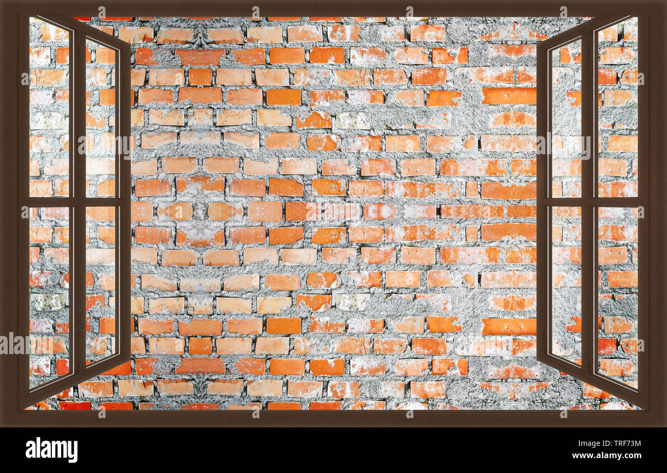 Open window against a brick wall - concept image Stock Photo - Alamy
