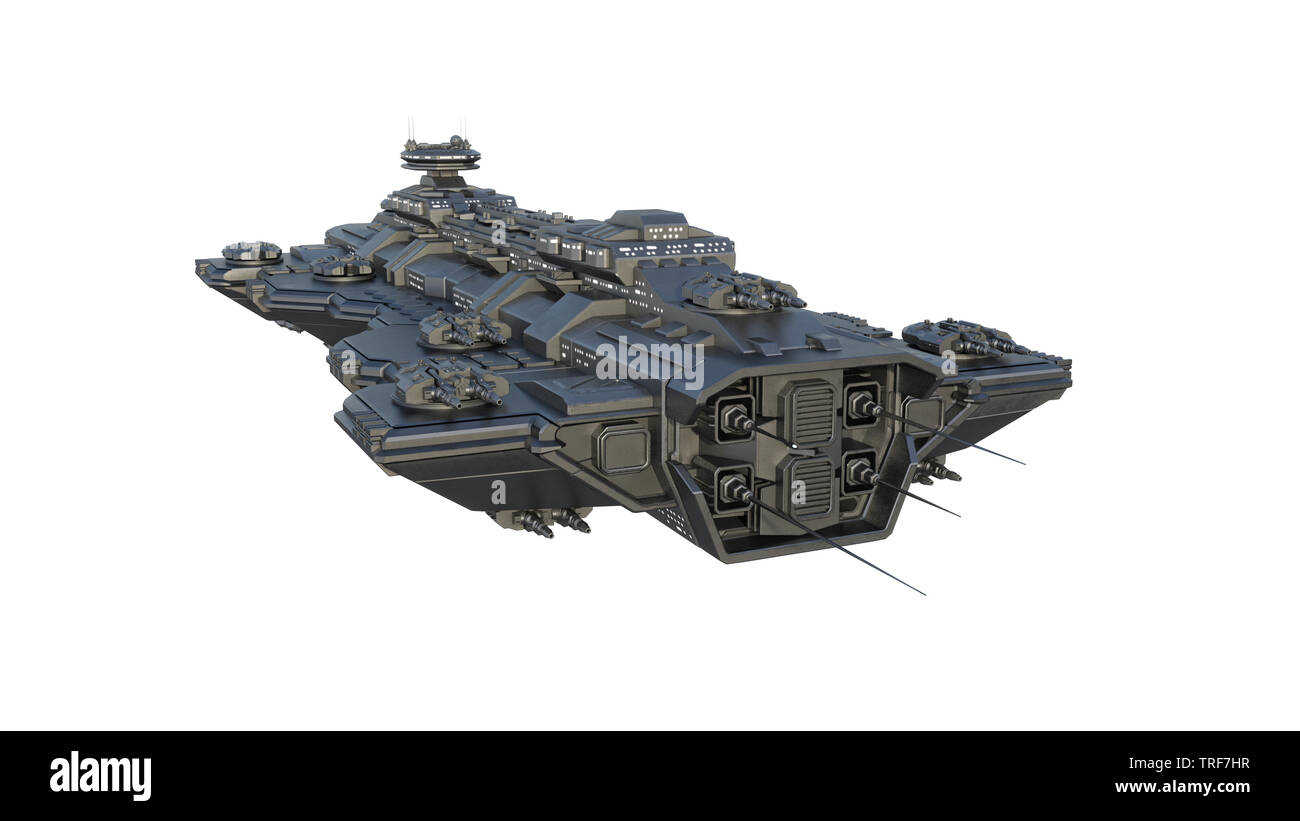 Spaceship flying, alien UFO spacecraft in flight isolated on white ...