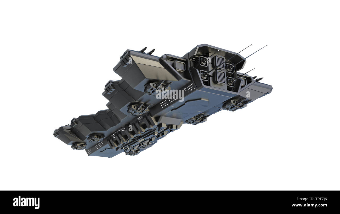 Spaceship flying, alien UFO spacecraft in flight isolated on white ...